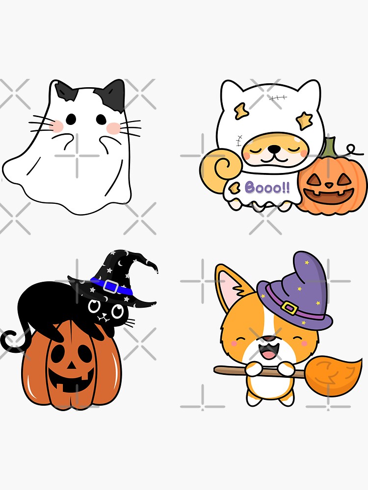 "Halloween cat and dog sticker pack" Sticker for Sale by The-Blue ...