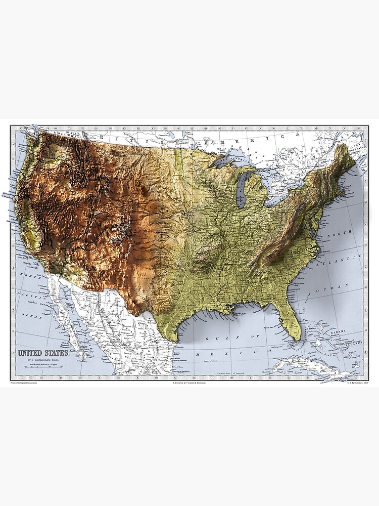 Poster for Sale mit "1871 Vintage United States Relief Map Print mit 3D ...