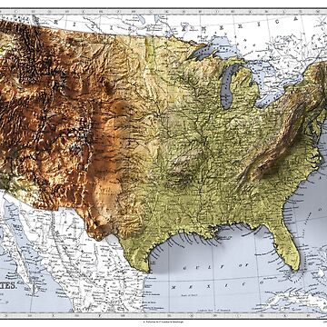 Poster for Sale mit "1871 Vintage United States Relief Map Print mit 3D ...