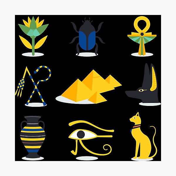 Lámina fotográfica «Diosa egipcia, escarabajo, ojo de Horus, paperos ...