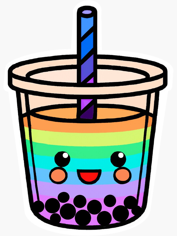 "Kawaii rainbow boba tea " Sticker for Sale by stickerpickerzz | Redbubble