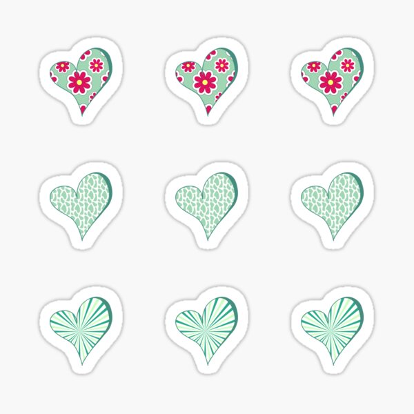 "Gorgeous Pack of Assorted Patterns in Greens, Heart stickers, Heart ...