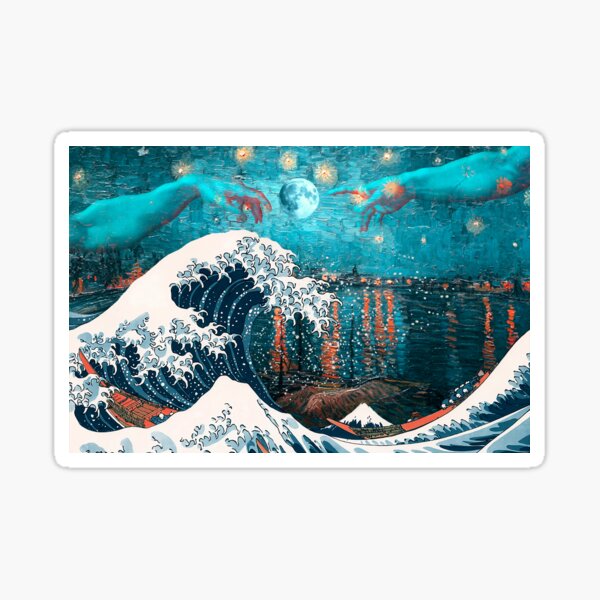 "The Great Wave Off Kanagawa in a Starry Night" Sticker for Sale by ...
