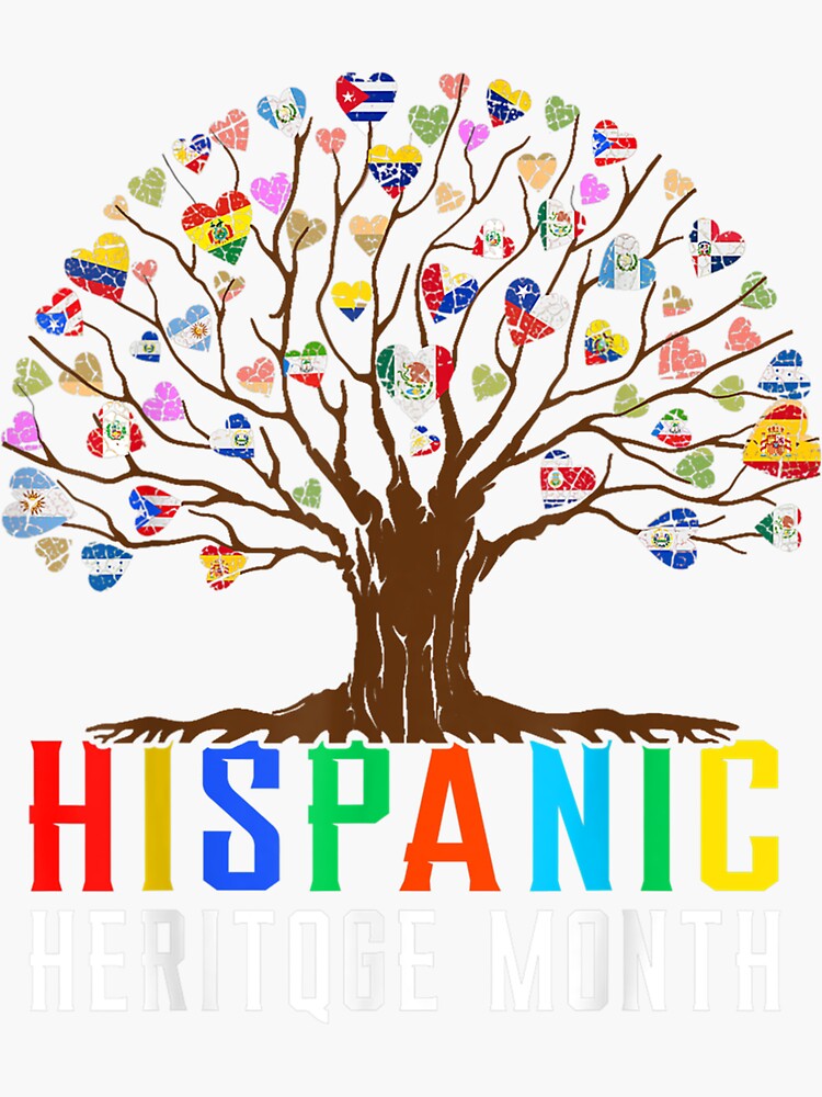 "Heart Flag Tree Root Latino National Hispanic Heritage Month" Sticker ...