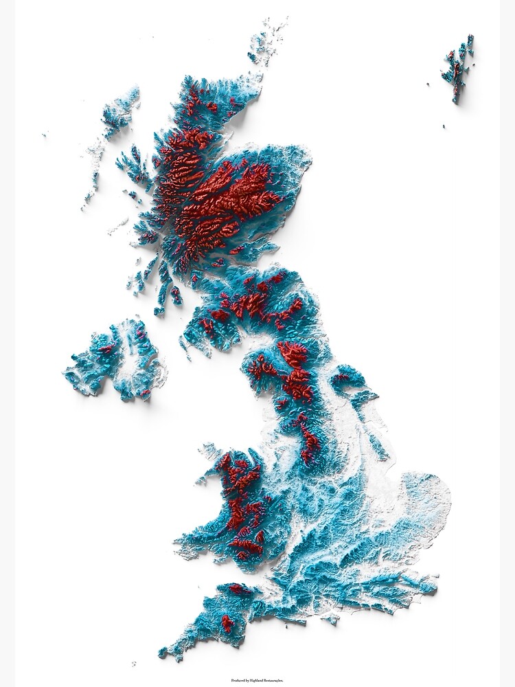 "United Kingdom Relief Map - Topographic Elevation " Poster for Sale by ...