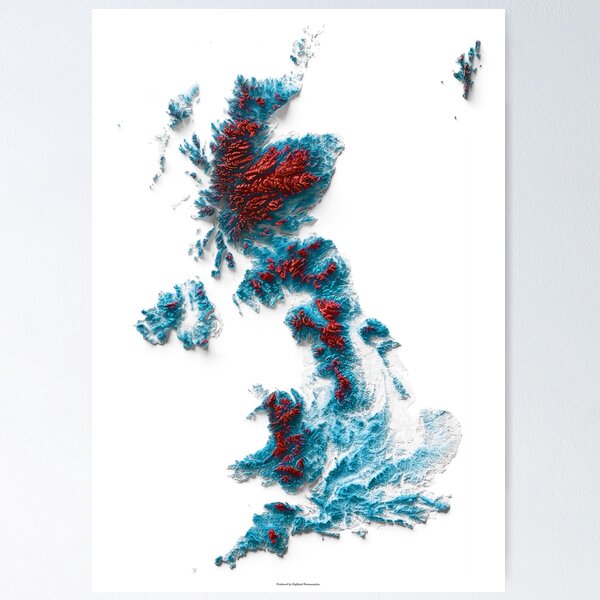 "United Kingdom Relief Map - Topographic Elevation " Poster for Sale by ...