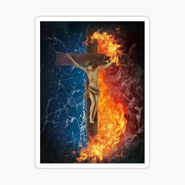 " Holy Spirit On Fire Jesus on the Cross 2 BLK" Sticker for Sale by ...
