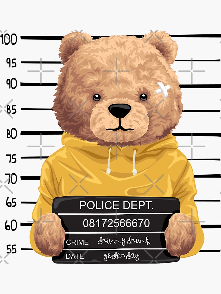 "Bear posing for mugshot" Sticker for Sale by Artdetoer | Redbubble