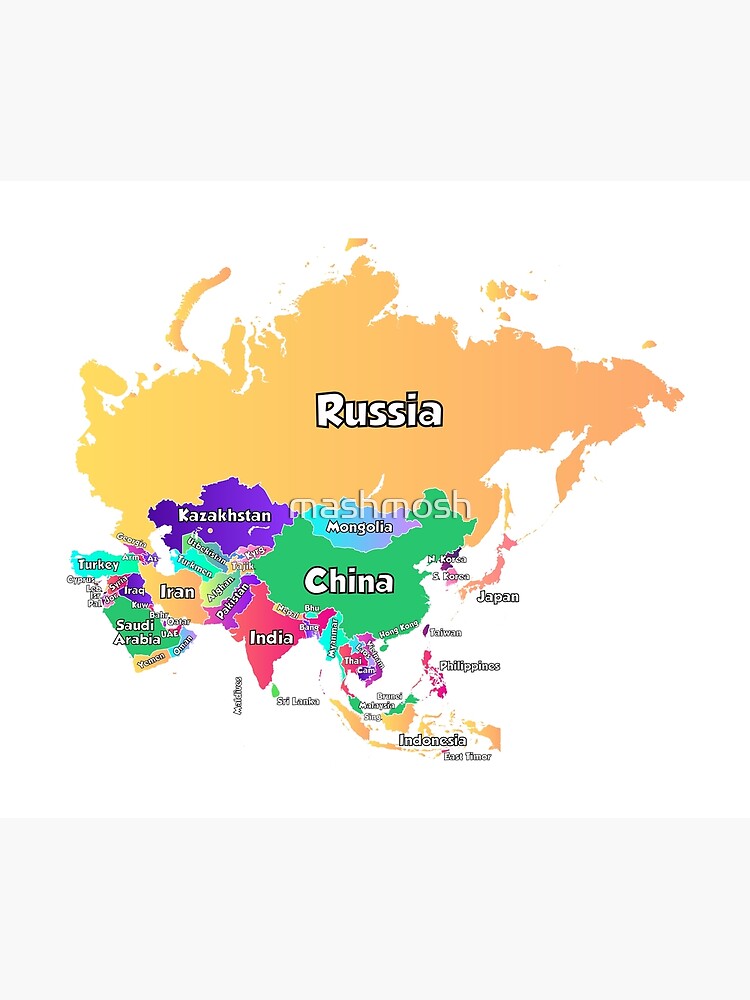 Asia Map With Names BITTU World Map Poster Asia Map With Name