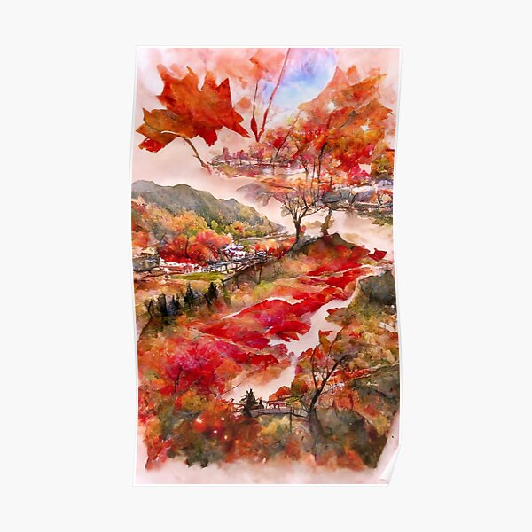 "Watercolor Painting of Red Maple Trees #2 | AI Art" Poster for Sale by ...