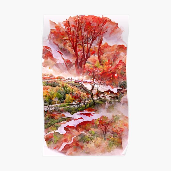"Watercolor Painting of Red Maple Trees #3 | AI Art" Poster for Sale by ...
