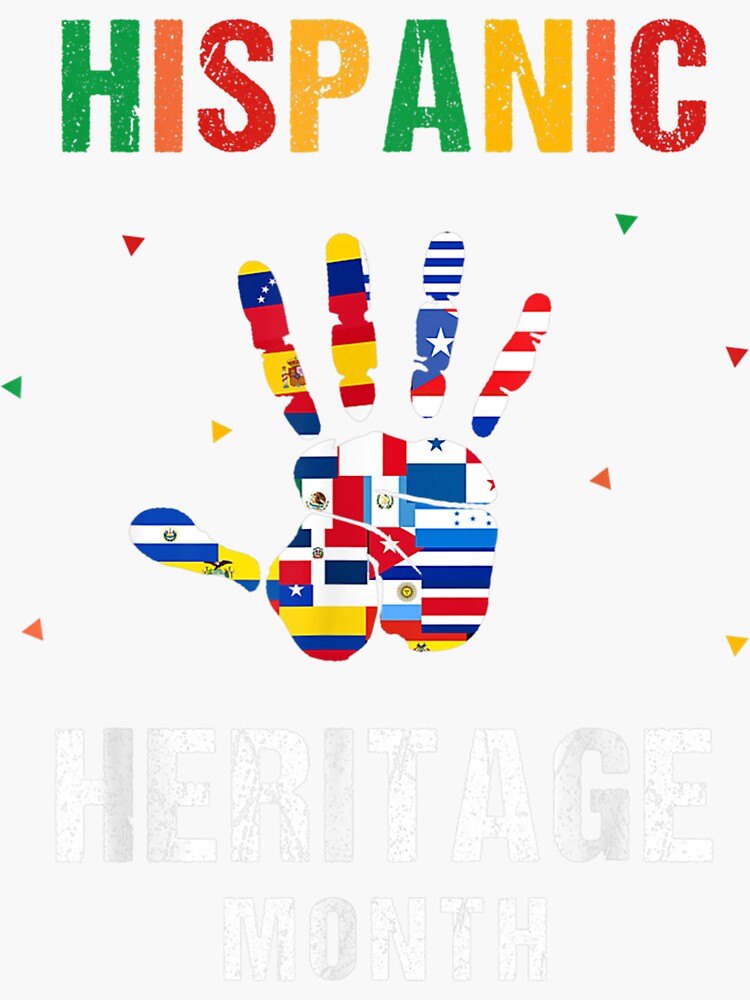 Pegatina «Mes de la Herencia Hispana manos banderas de países latinos ...