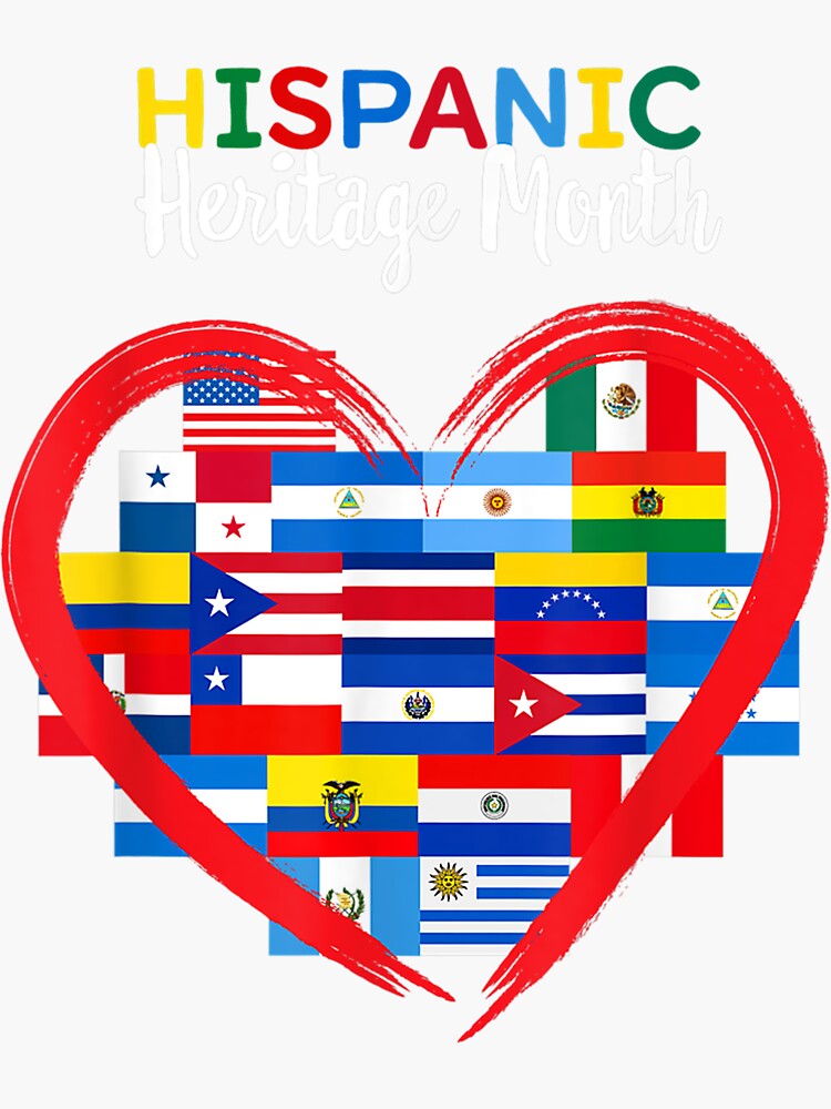 Pegatina «Mes de la herencia hispana Todos los países Banderas Corazón ...