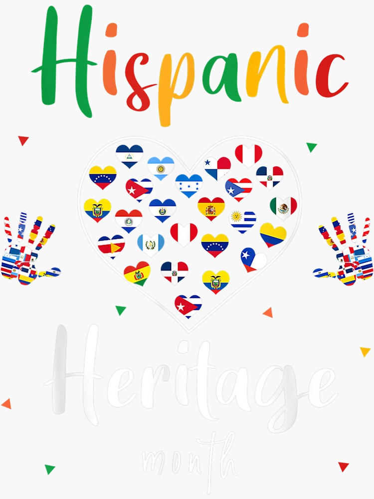 Hispanic Heritage Month Hands Latino Country Flags Heart Sticker For