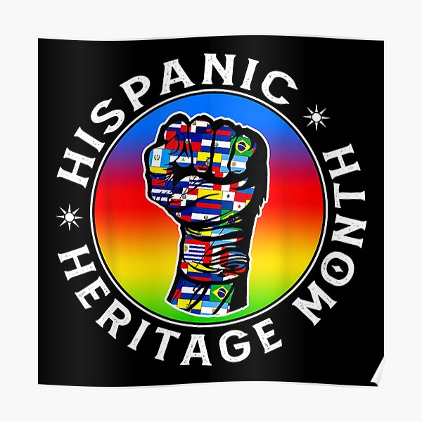 "Hispanic Heritage Month Colorful Countries Flags Latinx Hand" Poster ...