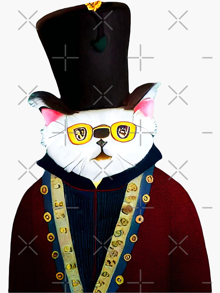 "cat dressed as nobleman with funny cylinder " Sticker for Sale by ...