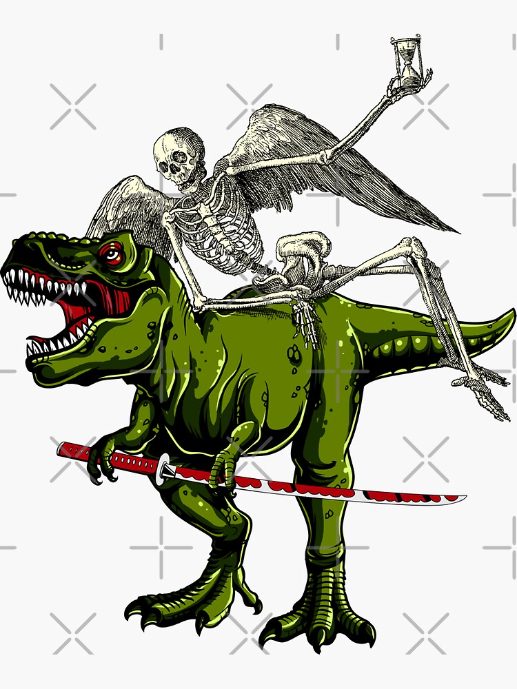 "Death Angle Grim Reaper Skeleton Riding Dinosaur Bones Halloween ...