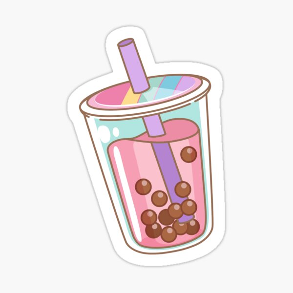 "Rainbow Cute Bubble Tea Pink Bubble Milk Tea" Sticker for Sale by ...