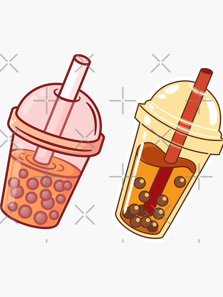 "Cute Aesthetic Pastel Kawaii Bubble Tea Pink and Yellow pack" Sticker ...