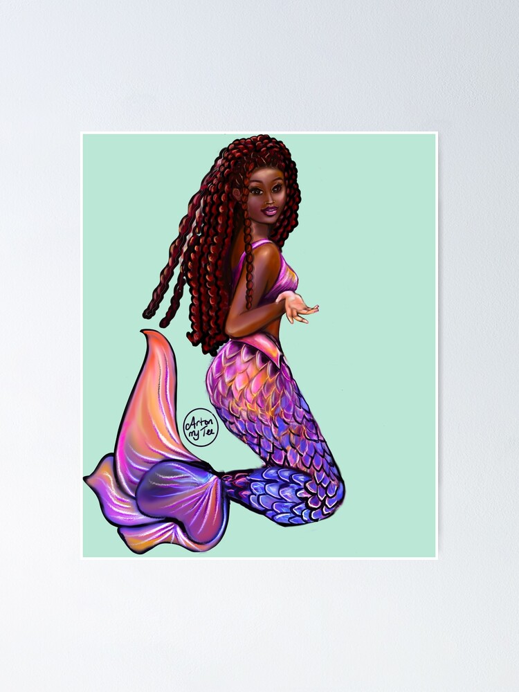 "mermaid with flowing red locs #2, Afro hair and caramel brown skin ...