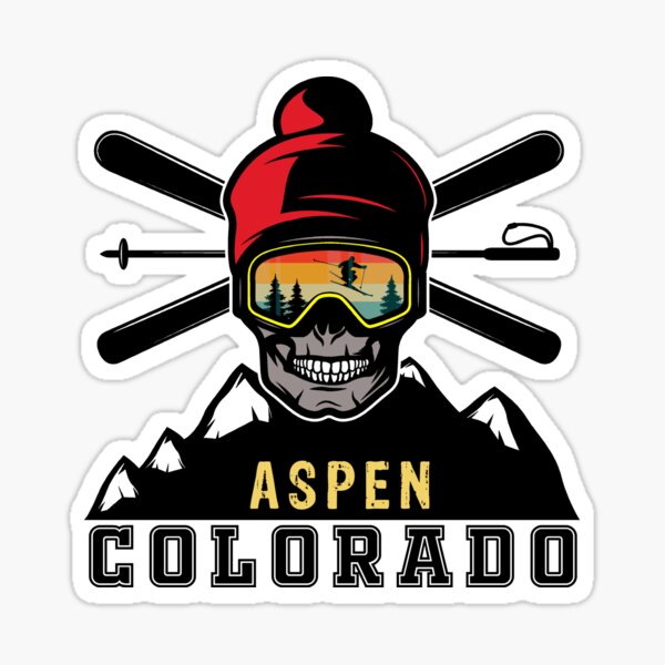 "Aspen skiing colorado skull vintage retro sunset" Sticker for Sale by ...