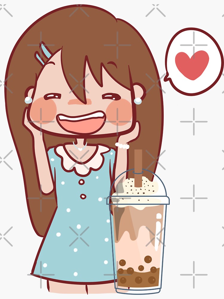 "Anime Girl With Big Smile And Her Boba!" Sticker for Sale by tmdaliggr ...