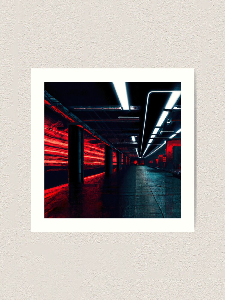 "Evil Cyberpunk Subway Train Station - AI Generated Art" Art Print for ...
