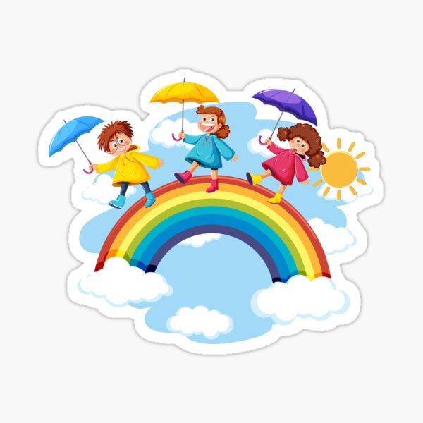"Children on the rainbow with umbrellas" Sticker for Sale by ...