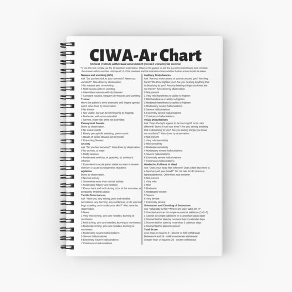 "Clinical Institute Withdrawal Assessment for Alcohol (CIWA-Ar) Chart ...