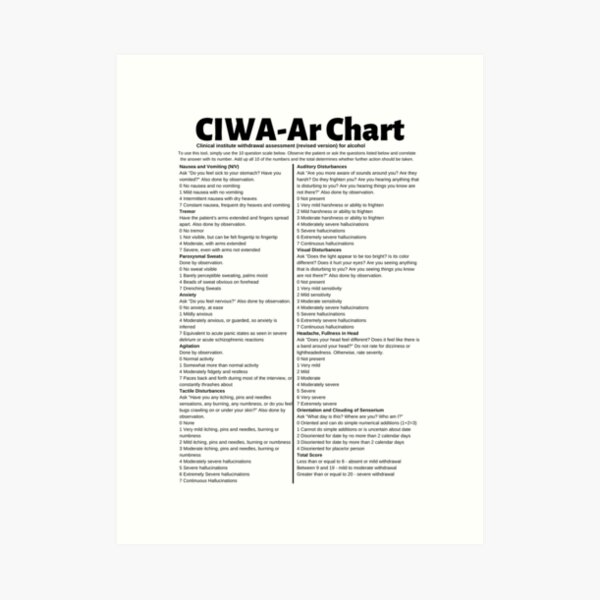 "Clinical Institute Withdrawal Assessment for Alcohol (CIWA-Ar) Chart ...
