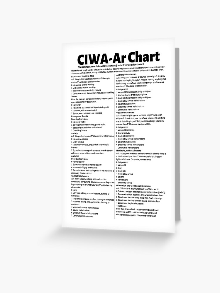 "Clinical Institute Withdrawal Assessment for Alcohol (CIWA-Ar) Chart ...