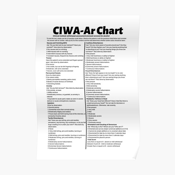 "Clinical Institute Withdrawal Assessment for Alcohol (CIWA-Ar) Chart ...