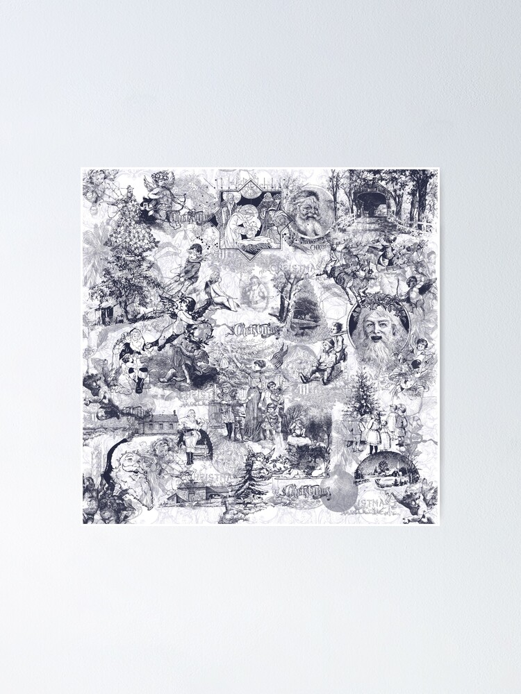 "Indigo Blue Romantic Angels Flowers French Vintage Christmas Toile ...