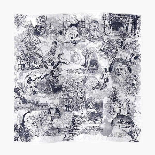 "Indigo Blue Romantic Angels Flowers French Vintage Christmas Toile ...