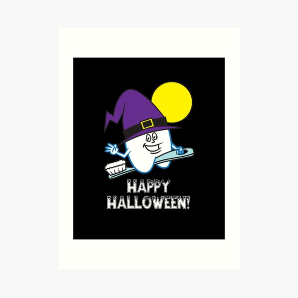 "Halloween Dentist Witch Tooth Cartoon" Art Print for Sale by ...