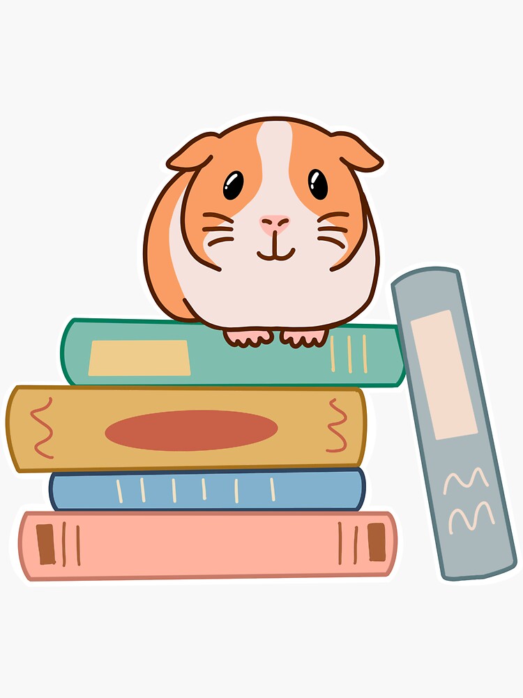 "Guinea Pig Sitting On Top of A Stack of Books for Reading" Sticker for ...