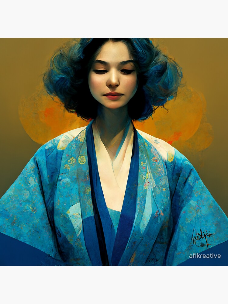 "Beautiful Woman Wearing Blue Kimono" Sticker for Sale by afikreative ...