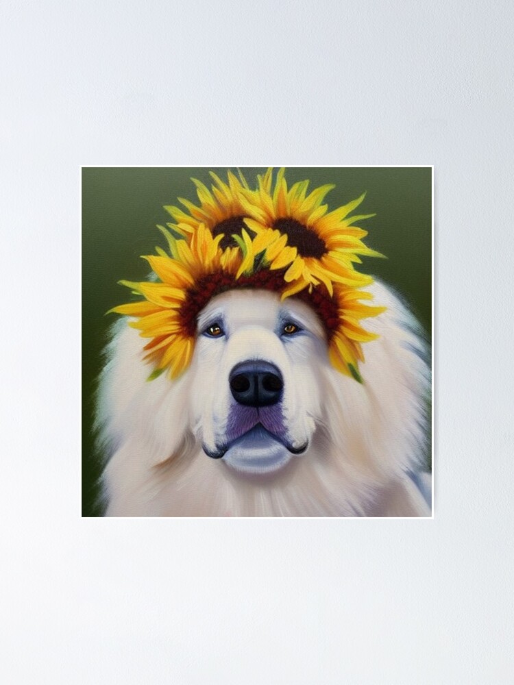 "Great Pyrenees with Sunflower Crown" Poster for Sale by TrapperWeasel ...