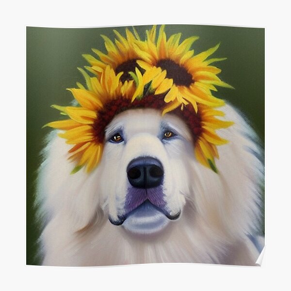 "Great Pyrenees with Sunflower Crown" Poster for Sale by TrapperWeasel ...