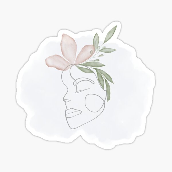 "Girl Face Outline with Flower and Leaves and Watercolour Background ...