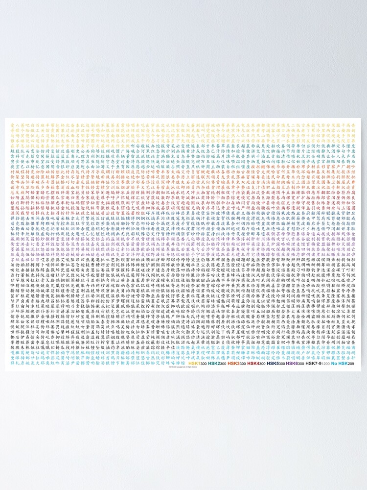 "HSK1-9 A Full List with all the Hanzi" Poster for Sale by Adibto ...