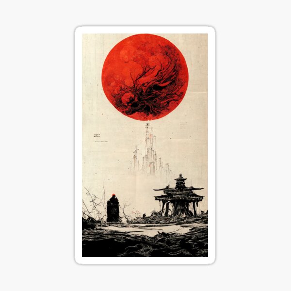 "Gothic Japanese Red Moon" Sticker for Sale by AIKandaArt | Redbubble