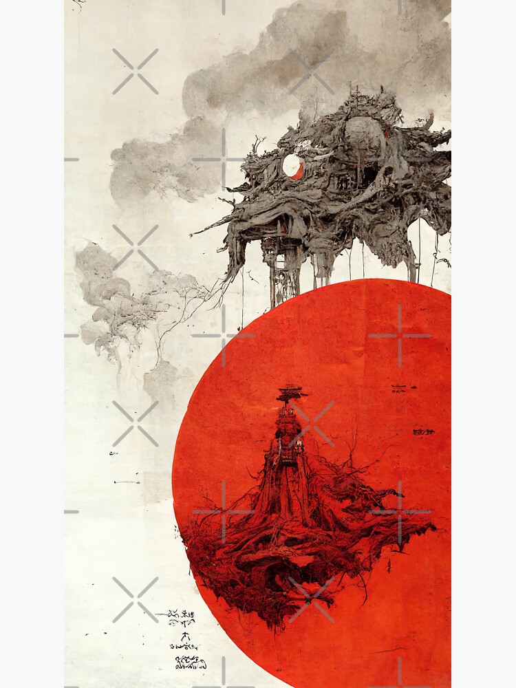"Gothic Japanese Red Moon" Sticker for Sale by AIKandaArt | Redbubble