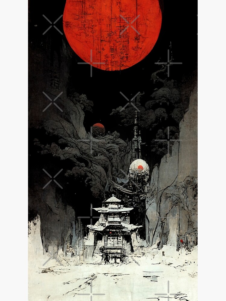 "Gothic Japanese Red Moon" Poster for Sale by AIKandaArt | Redbubble