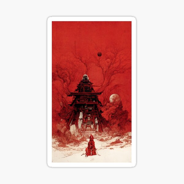 "Gothic Japanese Red Moon" Sticker for Sale by AIKandaArt | Redbubble