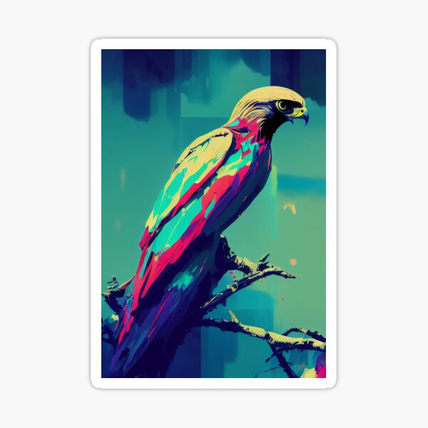"colorful hawk on tree branch illustration" Sticker for Sale by ...