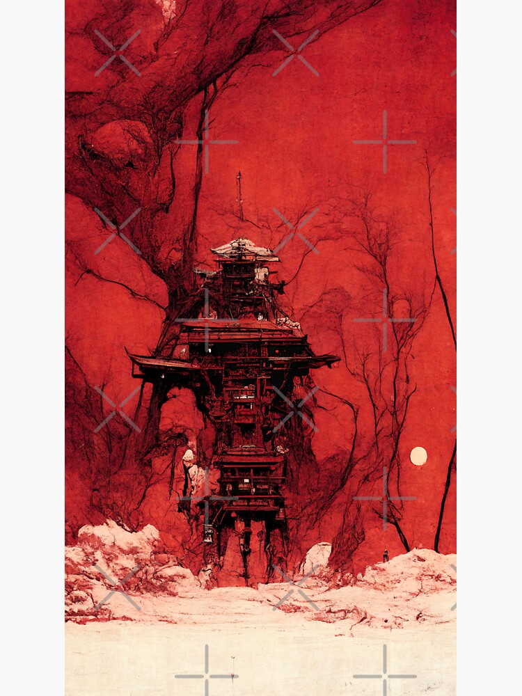 "Gothic Japanese Red Moon" Sticker for Sale by AIKandaArt | Redbubble
