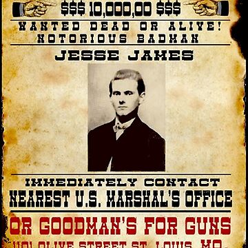 "JESSE JAMES : Vintage Wanted Badman Poster" Sticker for Sale by ...