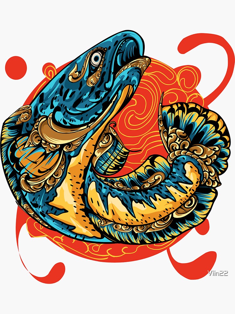 "snakefish channa fish version of balinese ornaments" Sticker for Sale ...