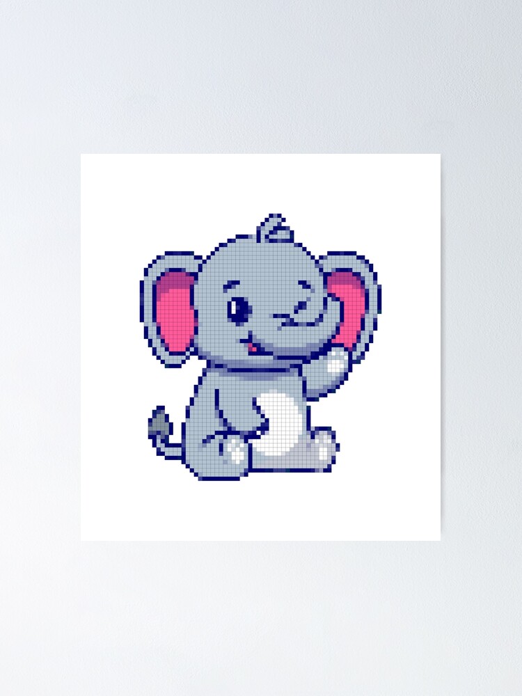 "Cool Baby Elephant Waving and Winking Pixel Art" Poster for Sale by ...